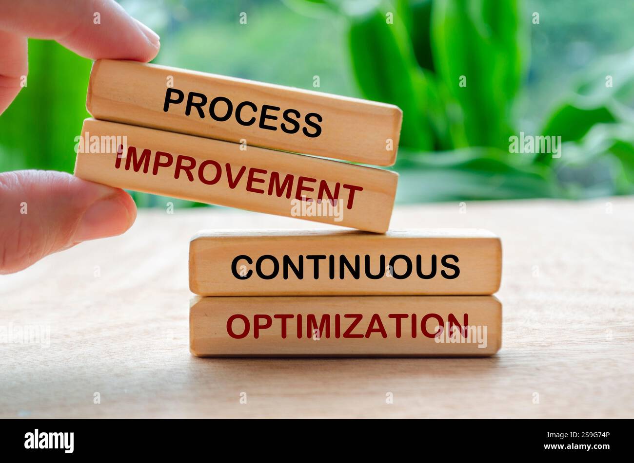 Process Improvement and Continuous Optimization text on wooden blocks ...