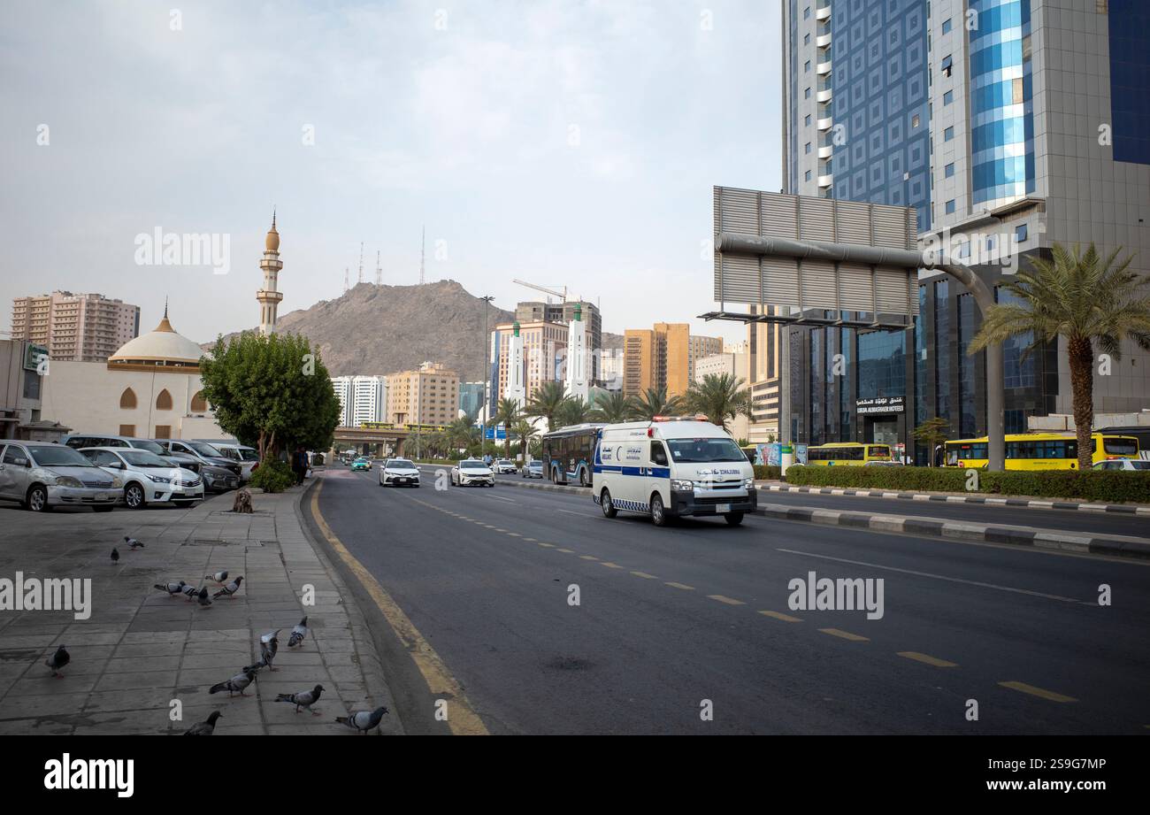 Mecca, Saudi Arabia - June 10, 2024: An Ambulance, one of medical facilities in Makkah city for ...