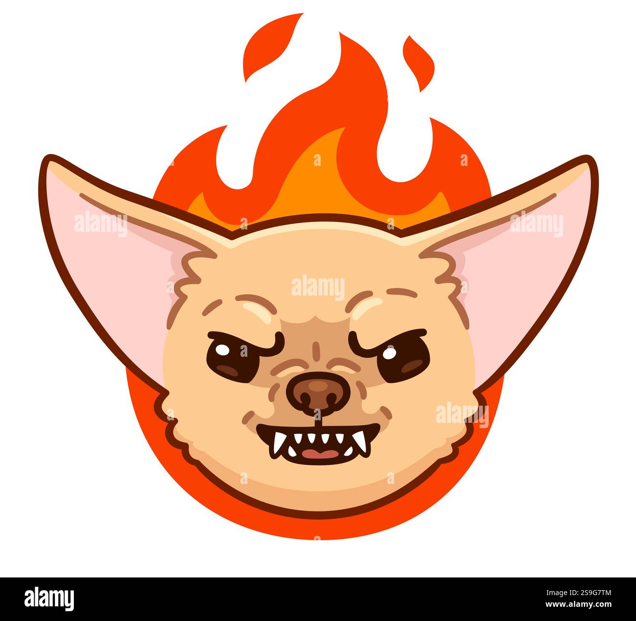 Funny cartoon Chihuahua angry and snarling, with fire behind it. Vector ...