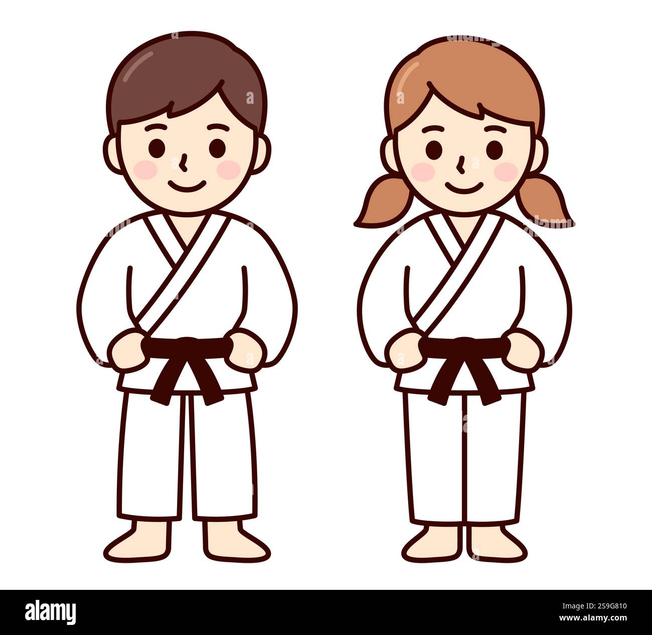 Cute cartoon kids in martial arts uniform (gi). Boy and girl karate ...