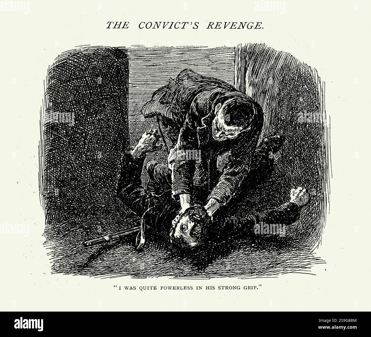 Fight between a Convict and a prison guard, Victorian, 19th Century ...