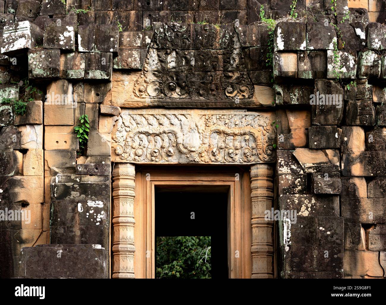 Shot in color detail on the facade of this historic building ...