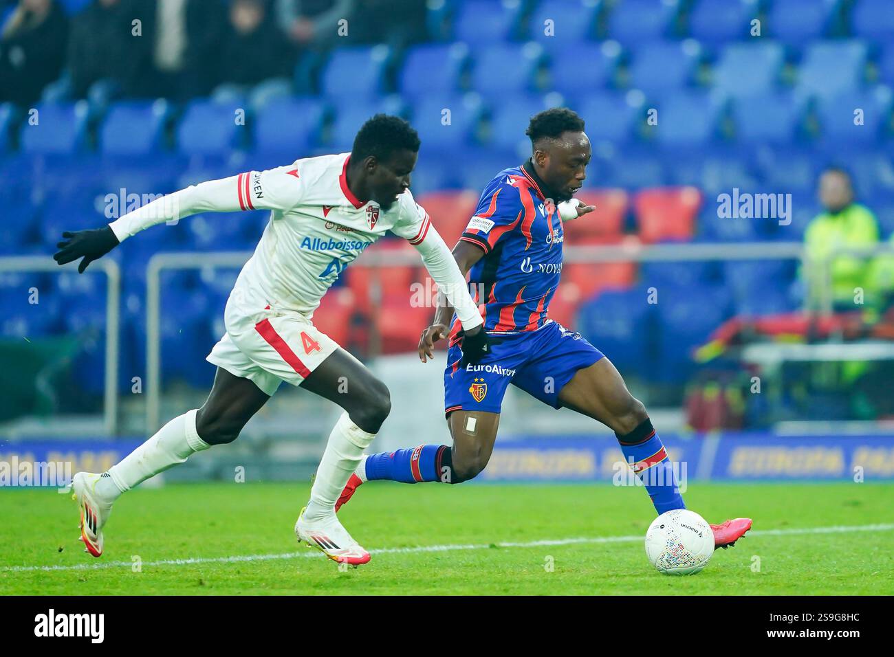 Basel, Switzerland, January 26th 2025: Gora Diouf (4 FC Sion) and Benie ...