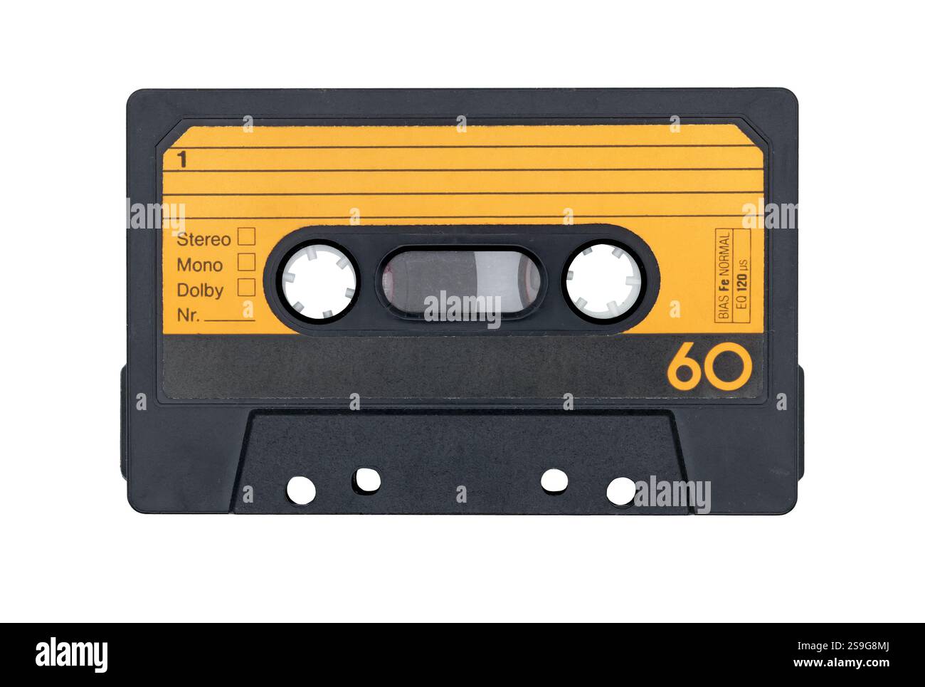 Vintage compact audio cassette front view isolated on white background ...