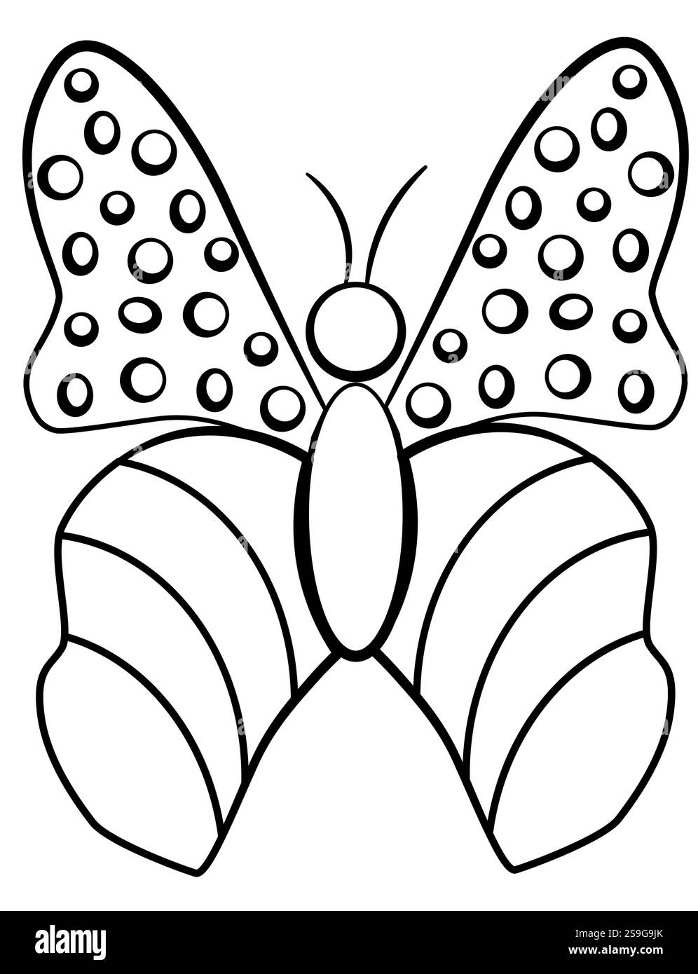 Outlined Butterfly Illustration Featuring Dot and Stripe Patterns for ...