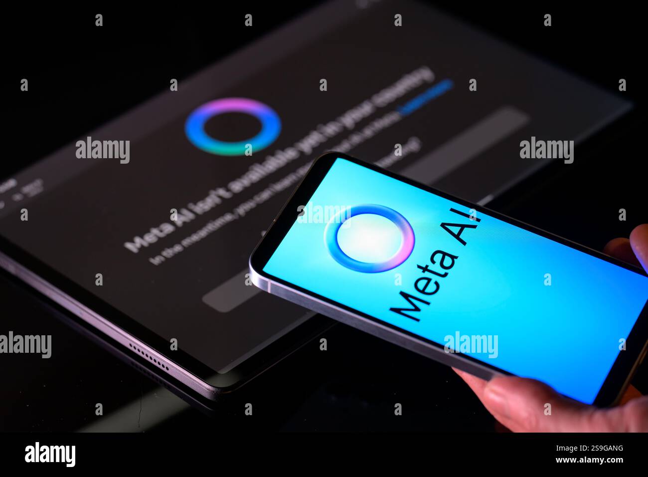 Meta AI logo is being displayed on a mobile phone with Meta AI app seen ...