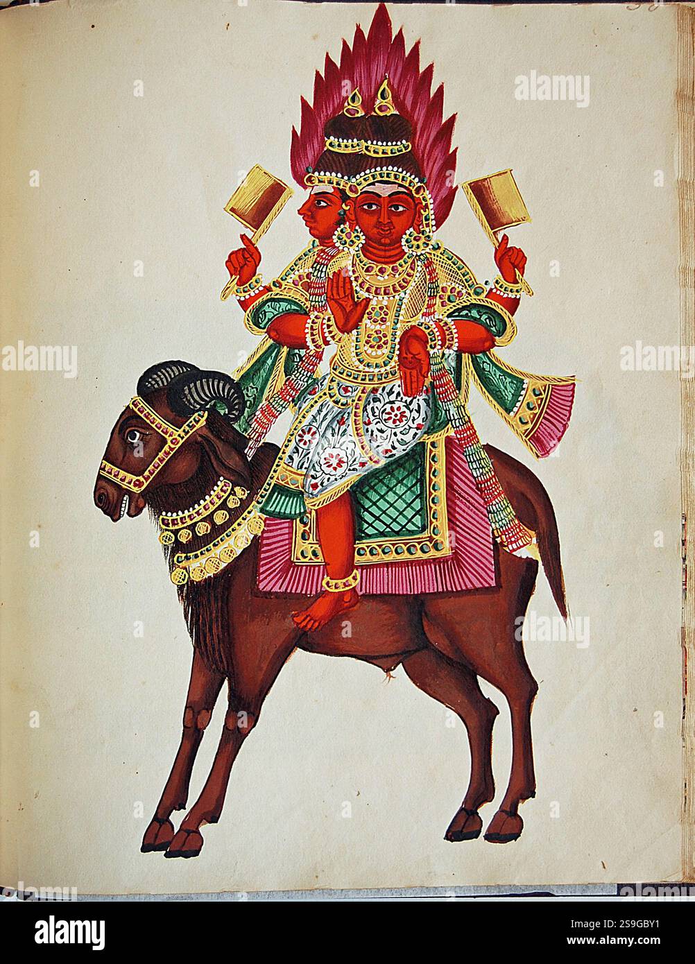 Agni, god of fire, shown riding a ram Stock Photo - Alamy