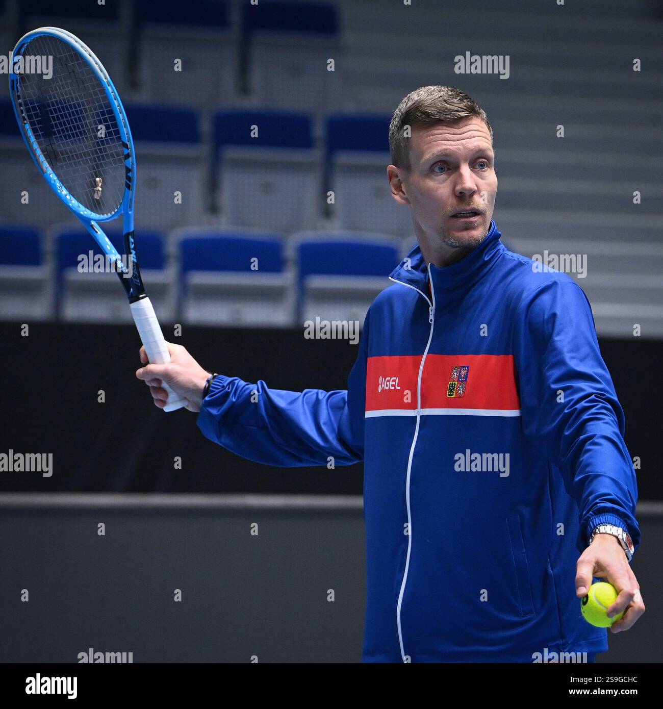 Czech tennis non-playing captain Tomas Berdych attends a training ...