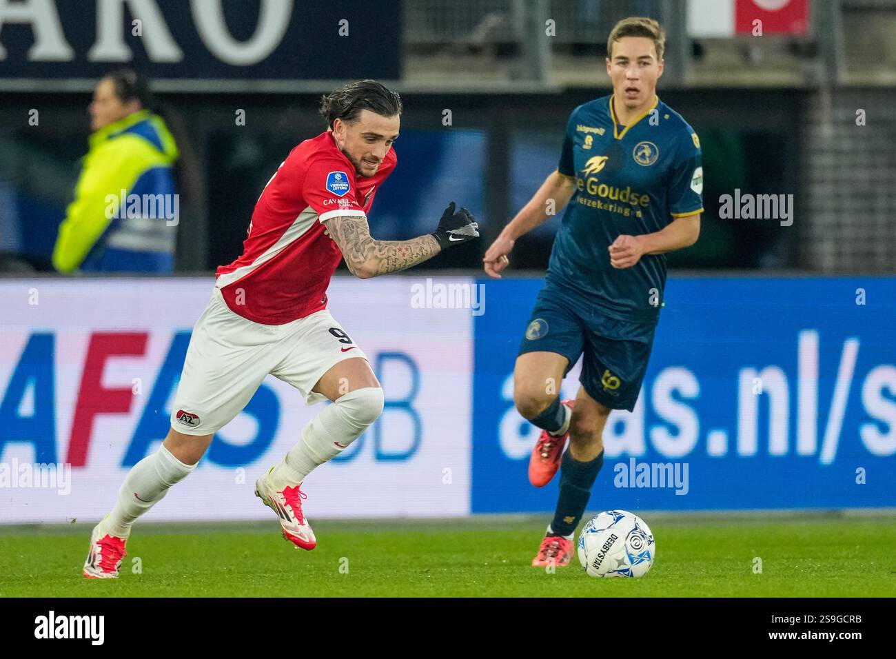 ALKMAAR, NETHERLANDS - JANUARY 26: Troy Parrott of AZ runs with the ...