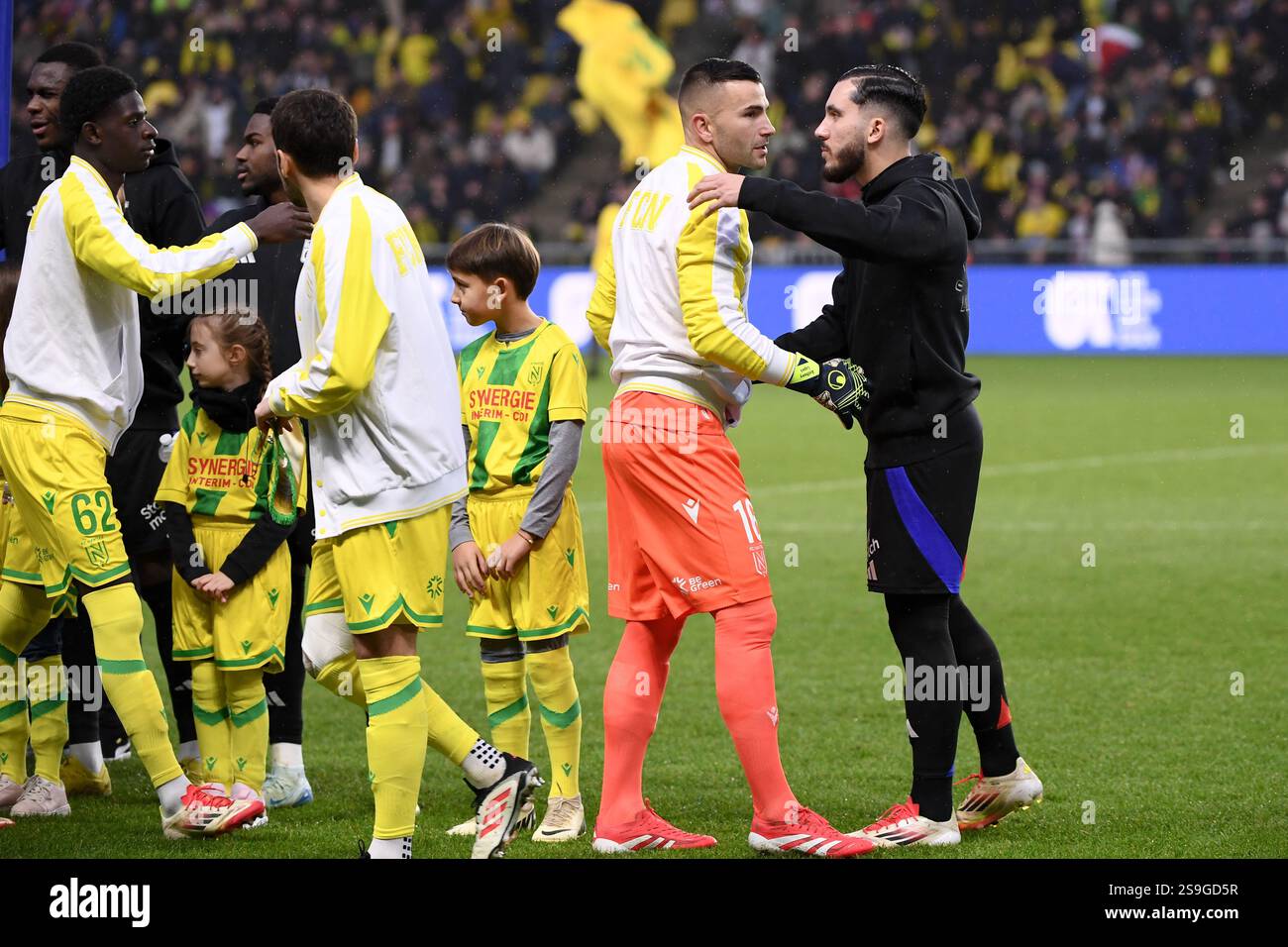 France. 26th Jan, 2025. 16 Anthony LOPES (fcn) - 18 Rayan CHERKI (ol) during the Ligue 1 ...