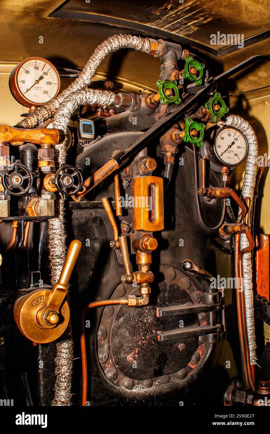 The controls of No.4 The Bug narrow gauge steam locomotive, Romney ...