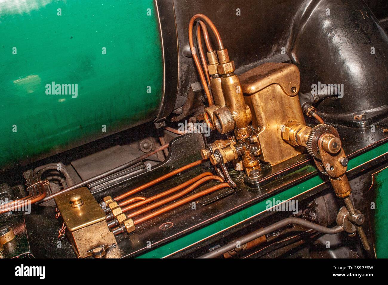 Close up of Southern Maid narrow gauge steam locomotive's hydraulics at ...