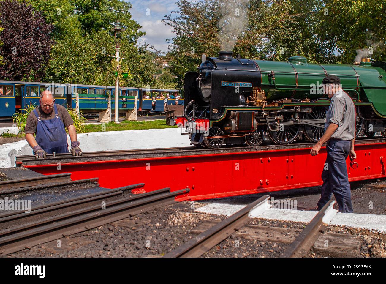 Northern Chief narrow gauge steam locomotive on the turntable at Hythe ...