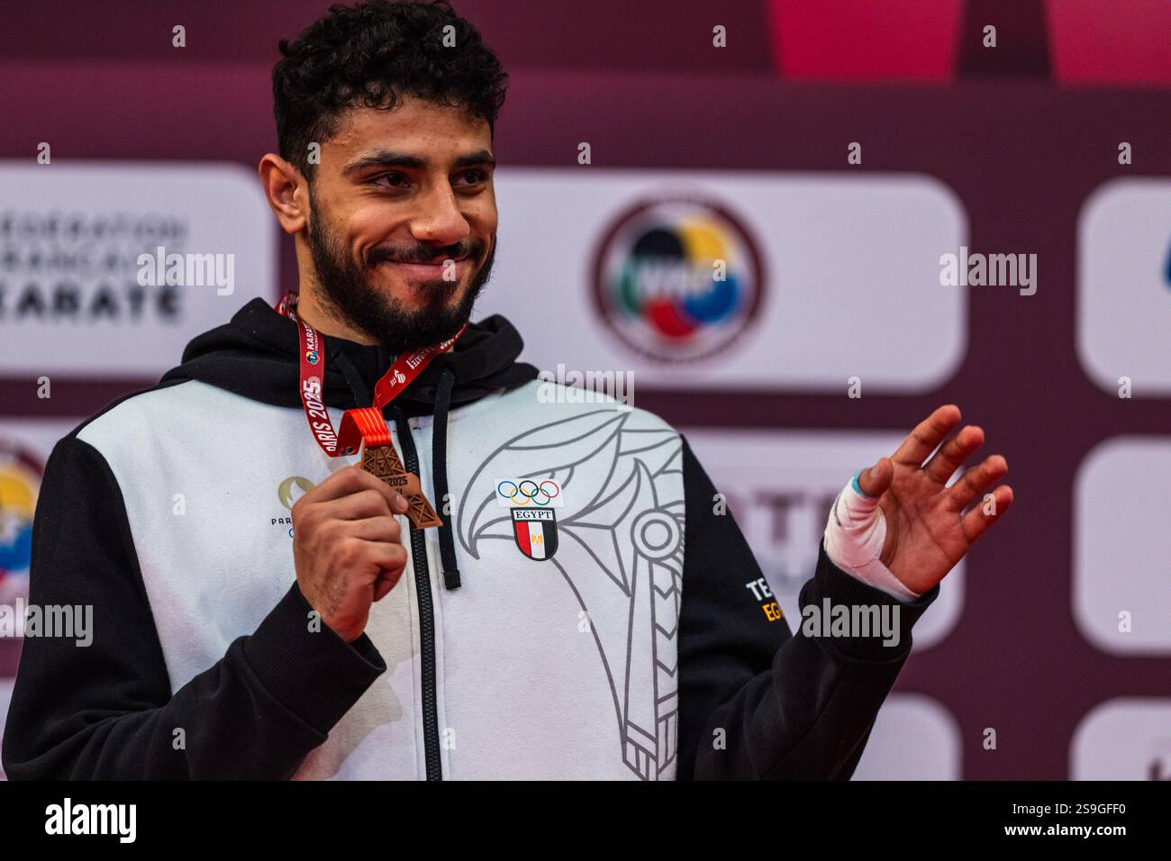 Abdalla Hesham Abdelgawad (EGY) Male kumite -75Kg Podium during the ...