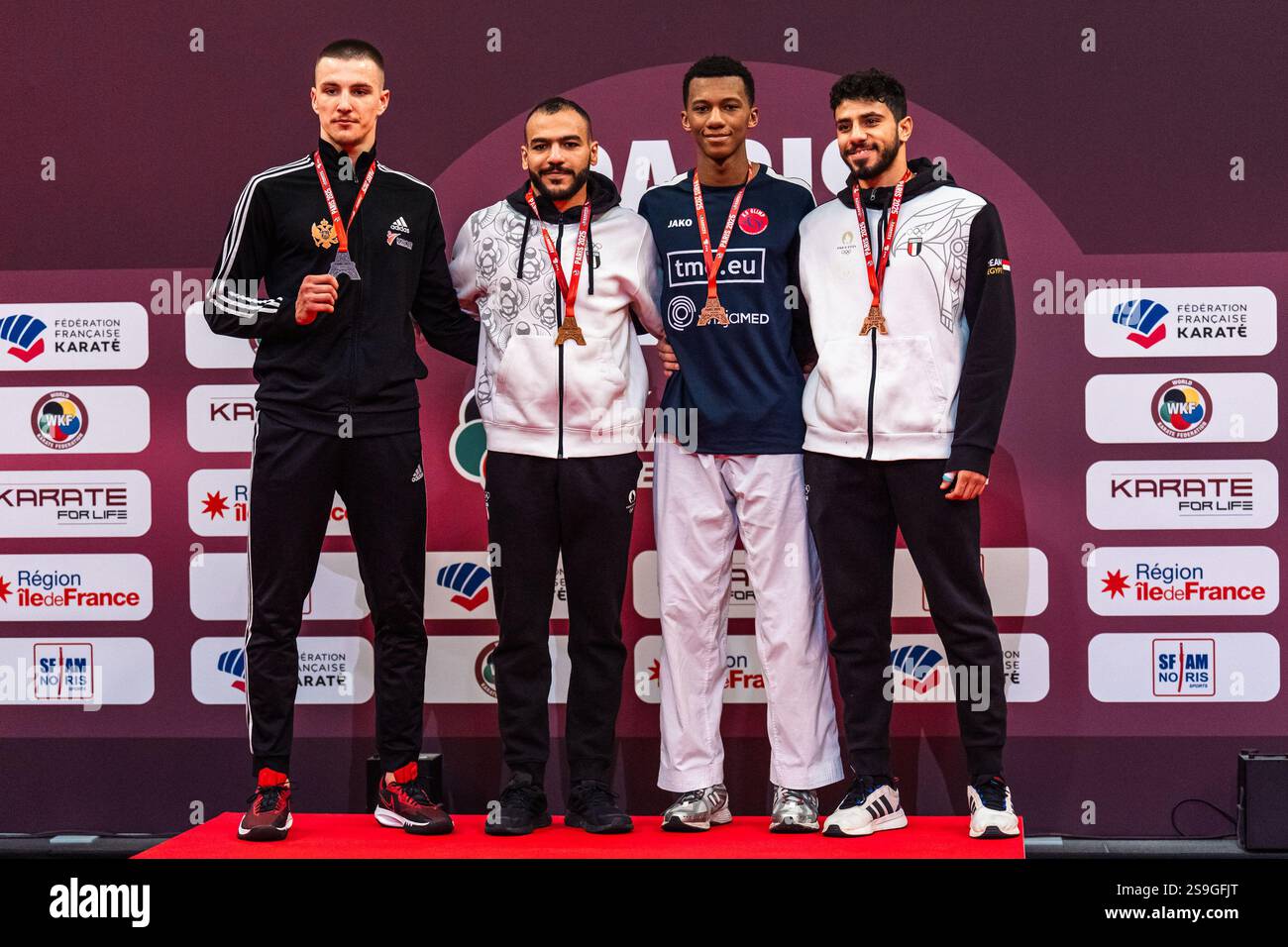 male kumite -75Kg podium during the Paris Open Karate 2025, 2025 Karate ...