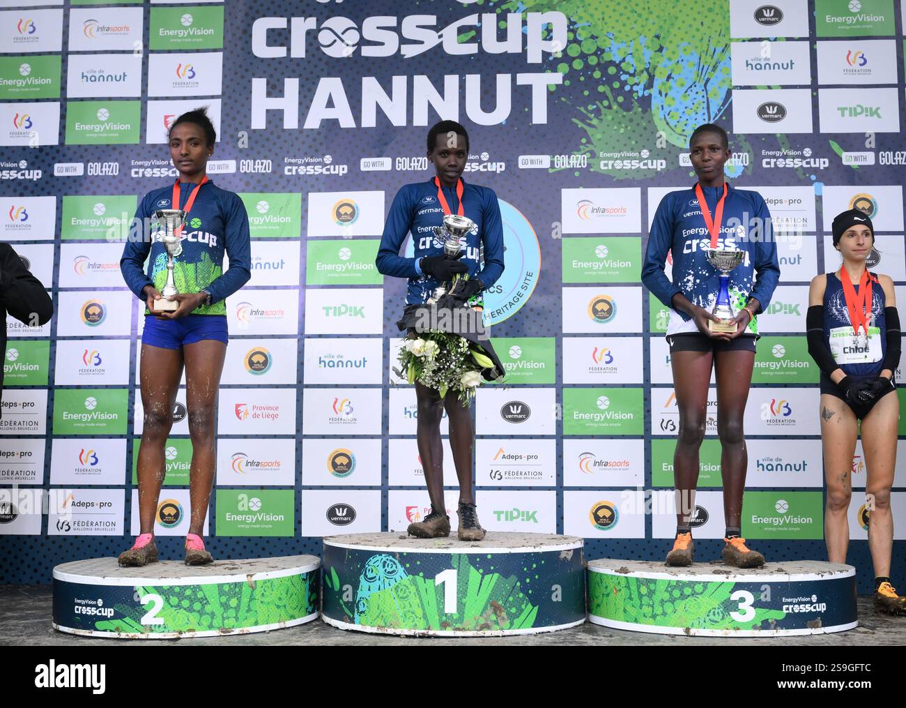 (L-R) Yenenesh Shimket, Kenya's Sheila Jebet and Charity Cherop are ...