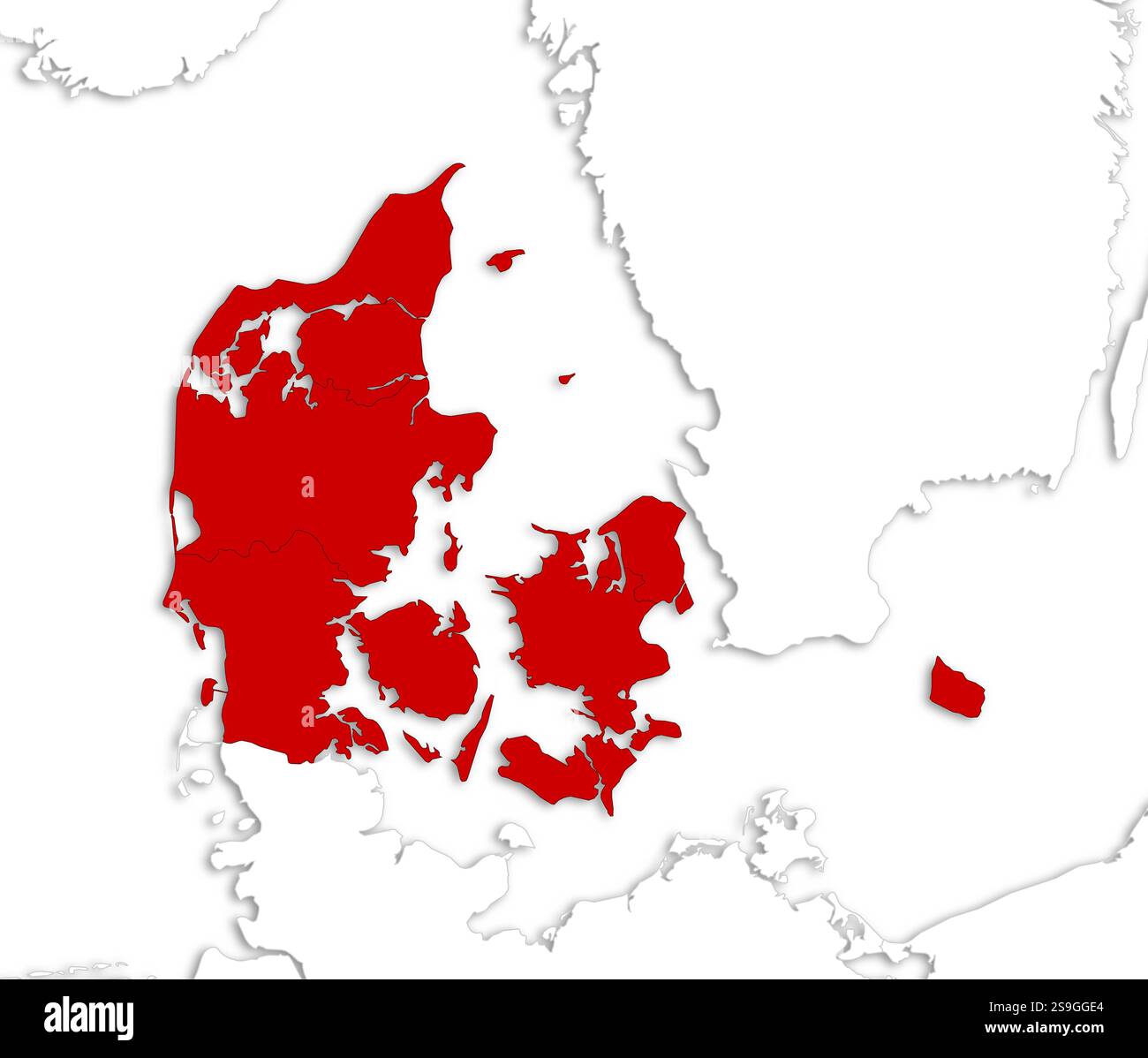 Map of Danmark with the provinces and nearby countries as a white area ...