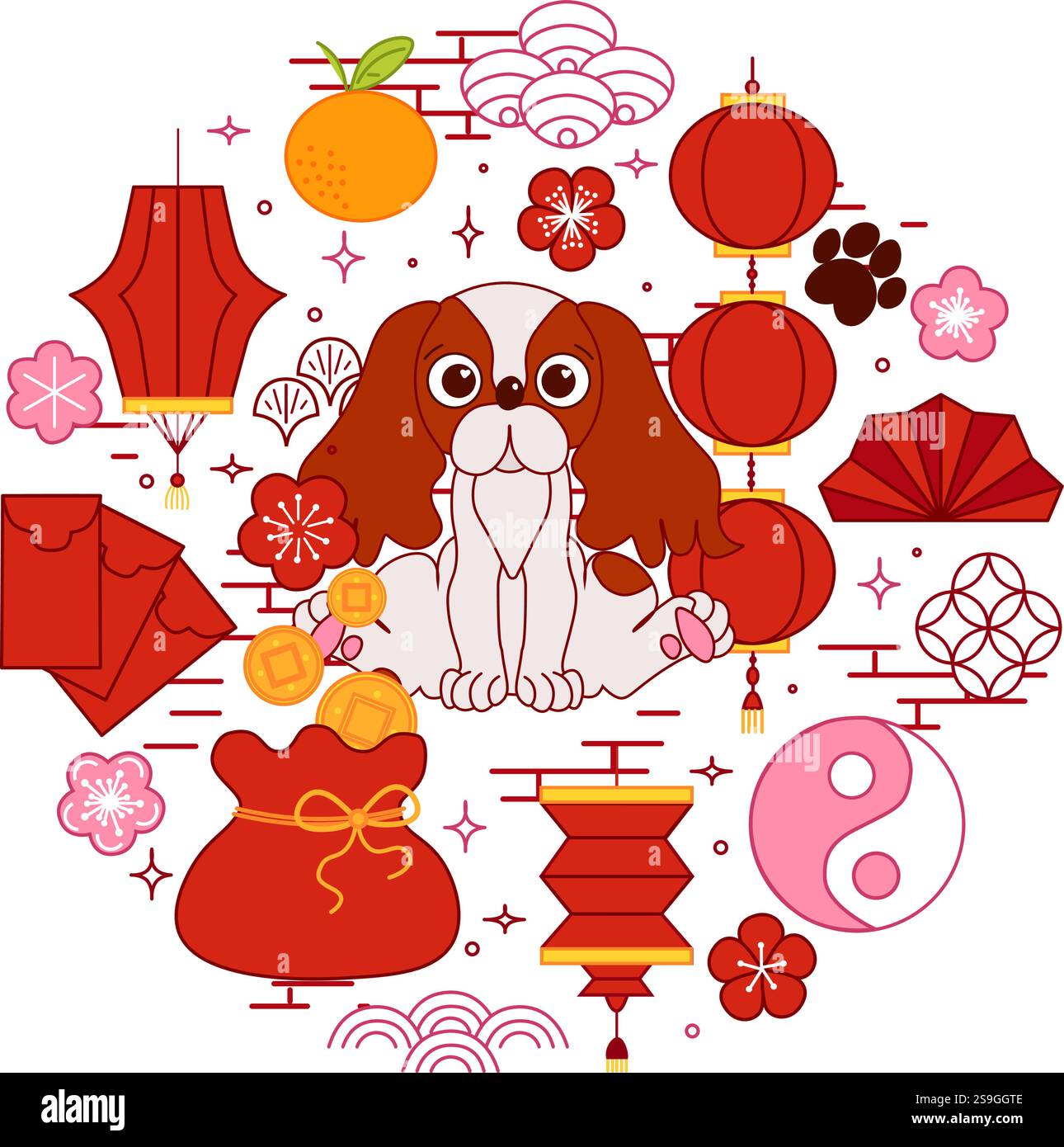 Chinese year of zodiac Dog 2030 illustration concept. Graphic line ...