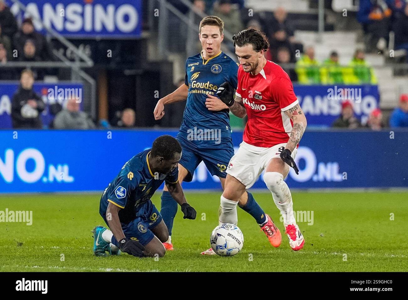 ALKMAAR, NETHERLANDS - JANUARY 26: Troy Parrott of AZ runs with the ...