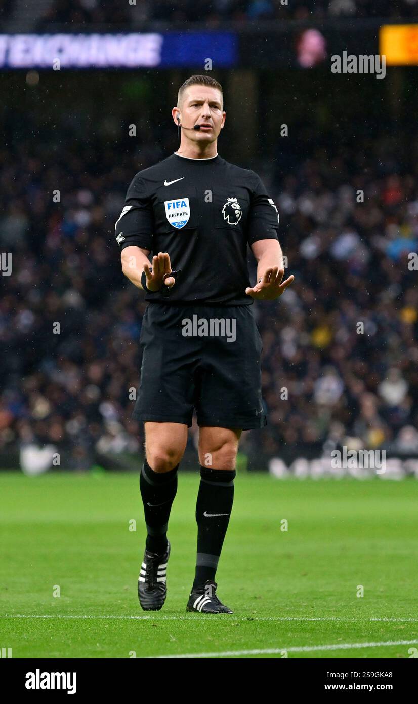 London UK 26th January 2025. Rob Jones (Referee) during the Tottenham ...