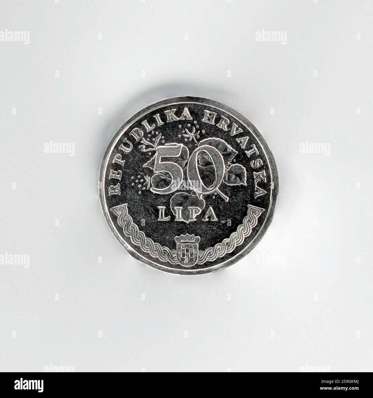 Macro vintage Croatian 50 Lipe (Kuna) coin from 2006. Coins replaced by ...