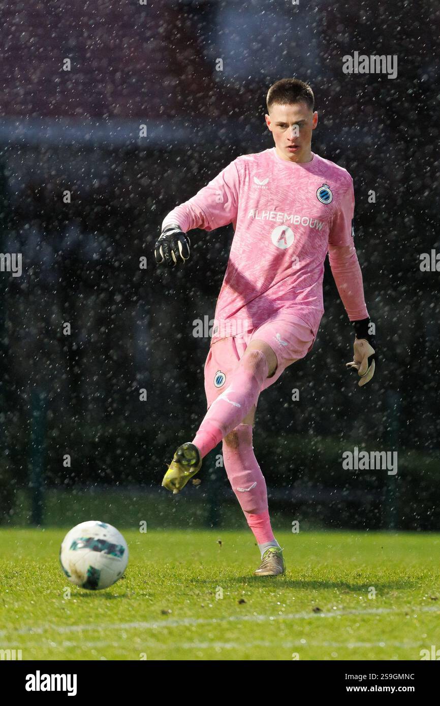 Club's goalkeeper Axl De Corte pictured in action during a soccer match ...