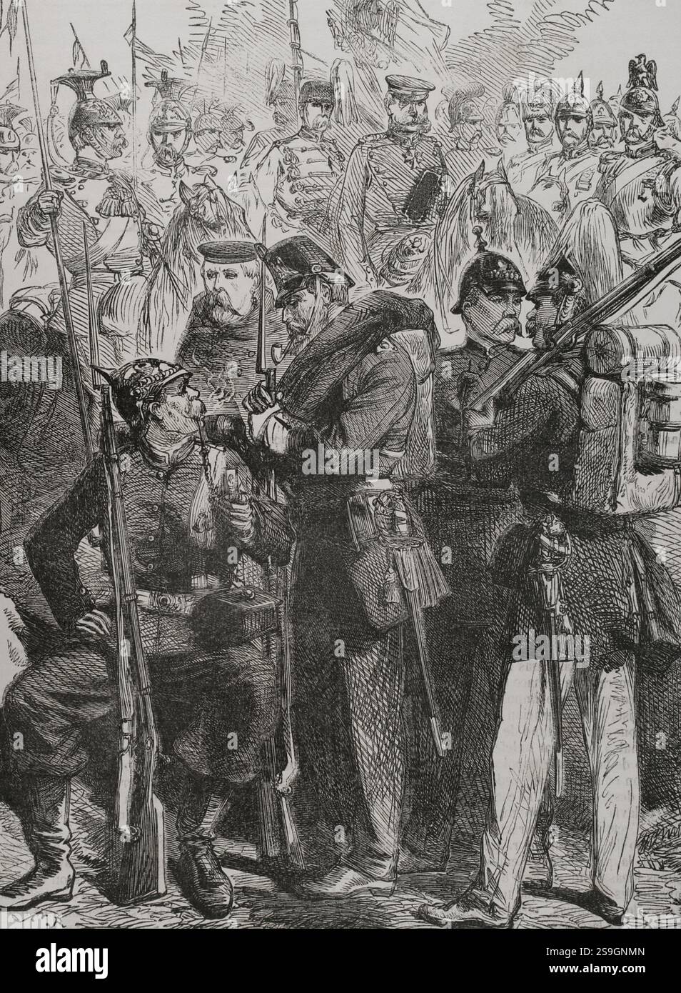 Prussian army uniforms in 1870. Engraving. "Historia de la Guerra de ...