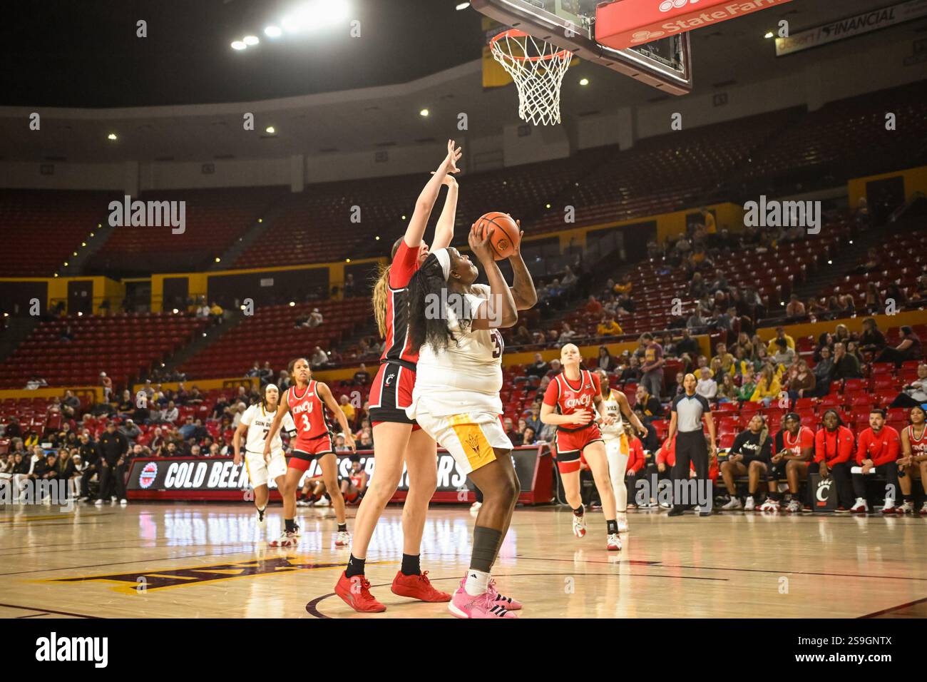 Arizona State Sun Devils center Nevaeh Parkinson (32) attempts a shot ...