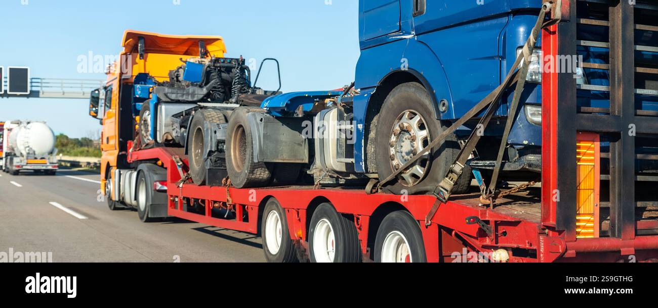 POV heavy industrial truck semi trailer flatbed platform transport ...