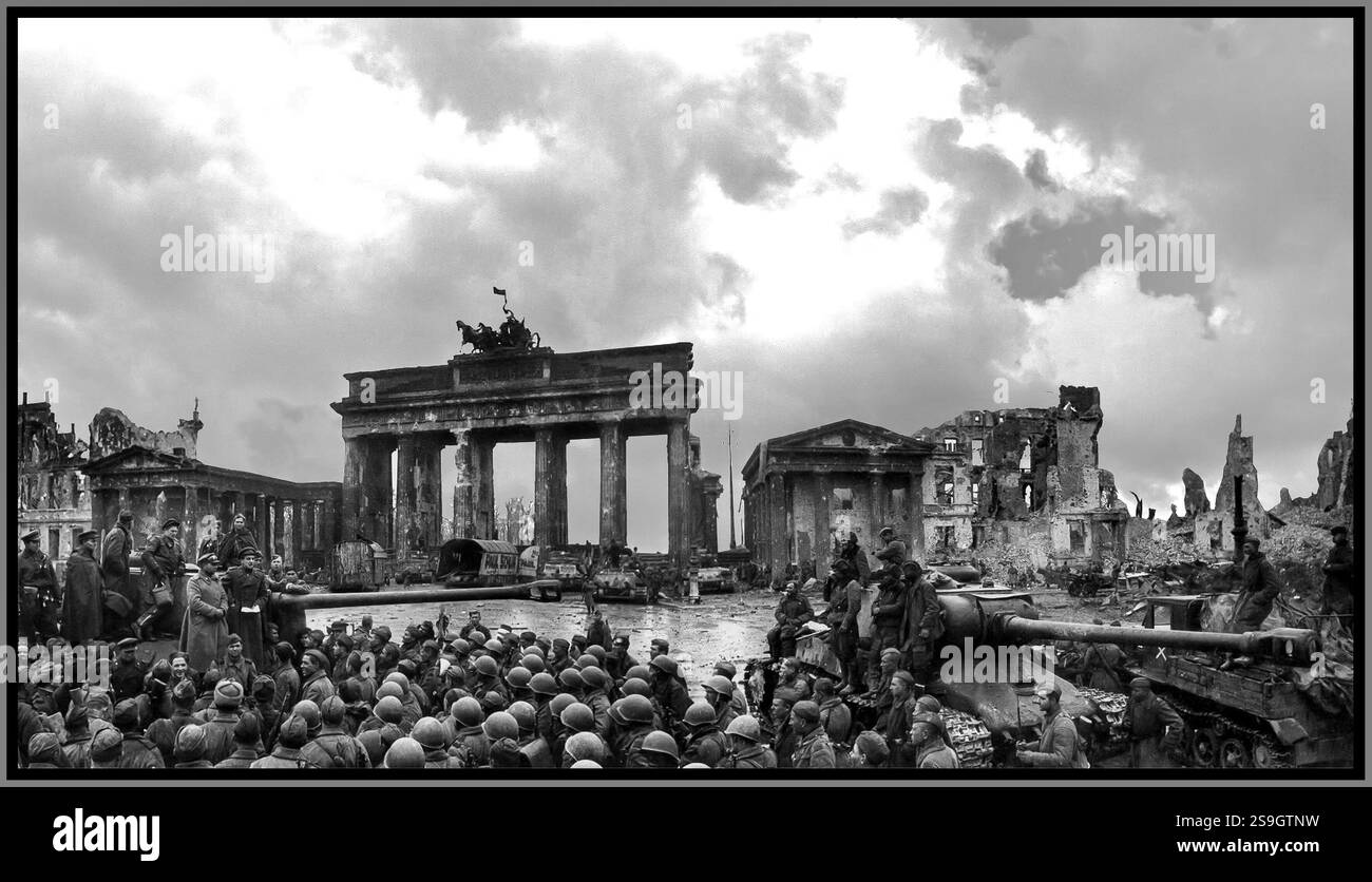 BERLIN RUSSIAN OCCUPATION BRANDENBURG GATE MAY 1945 A rally of Red Army ...