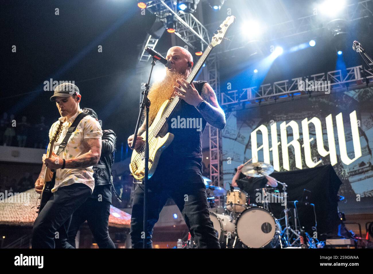 Marc McKnight of Atreyu performs on board the Carnival Magic during day ...
