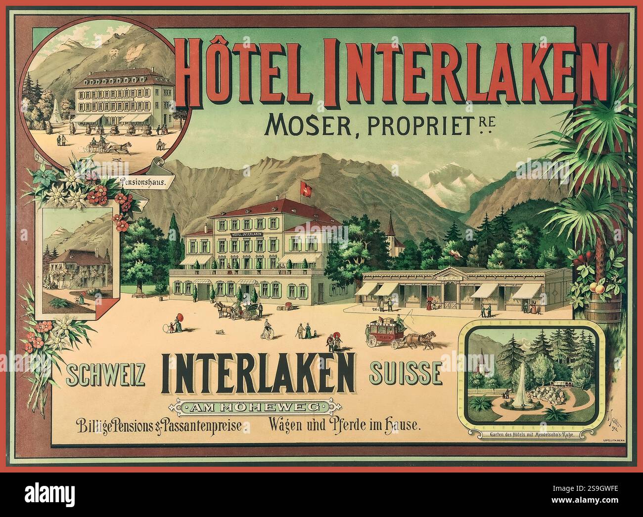 Hotel interlaken vintage historic advertising poster 1890s hi-res stock ...
