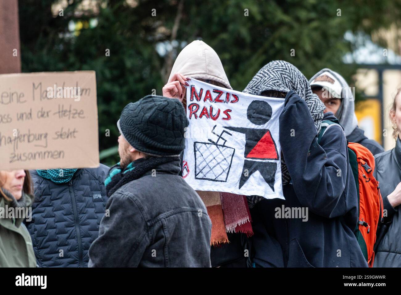 Aschaffenburg, Bavaria, Germany - January 26, 2025: Demo against right ...