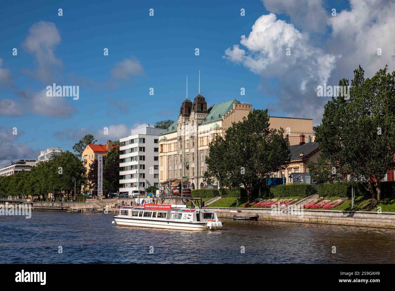 Hop-on hop-off river cruise ship M/S Aurella on River Aura in Turku ...