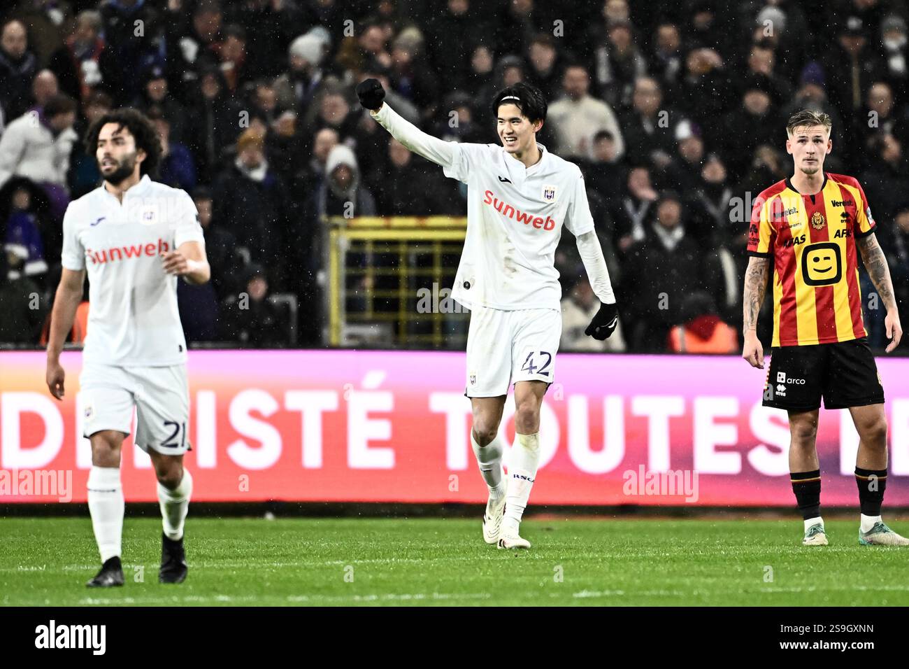 Anderlecht's Keisuke Goto celebrates after scoring the 1-0 goal during ...