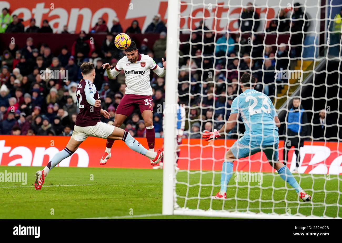 West Ham United's Emerson Palmieri scores their side's first goal of the game during the Premier ...