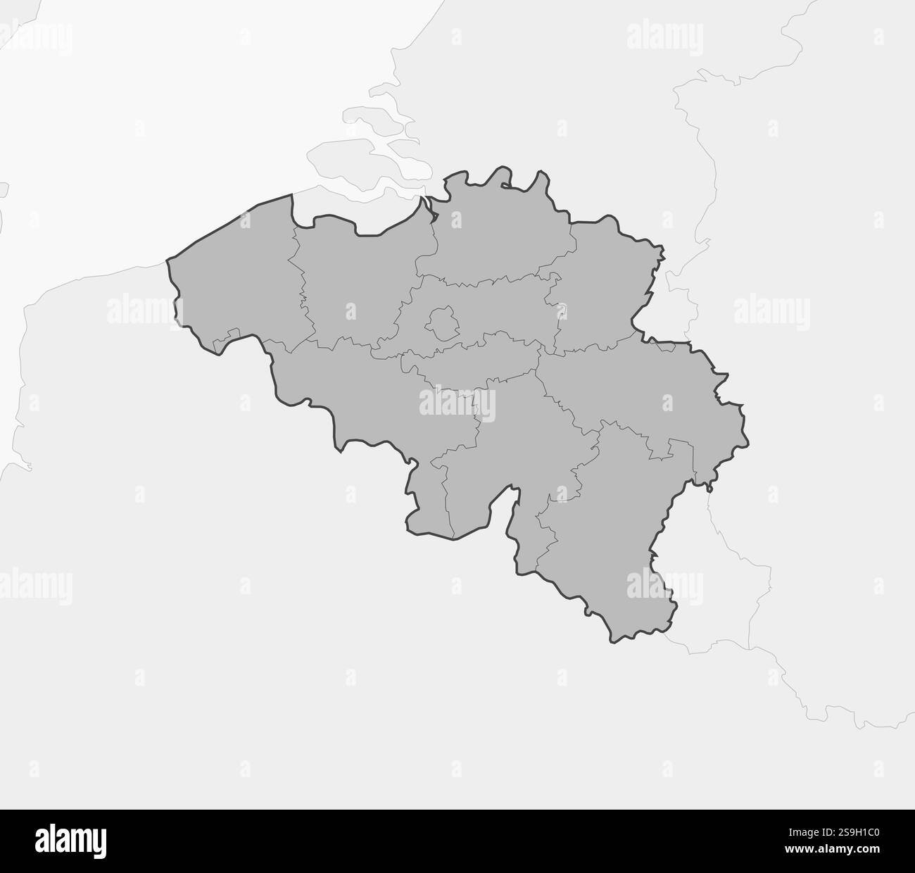 Map of Belgium and nearby countries, Belgium is highlighted in gray ...
