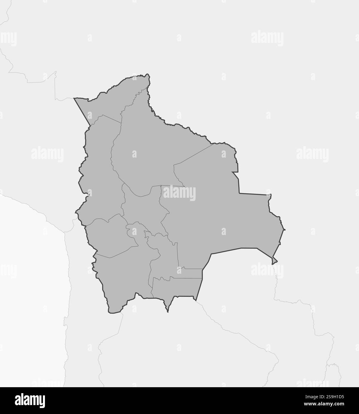 Map of Bolivia and nearby countries, Bolivia is highlighted in gray ...
