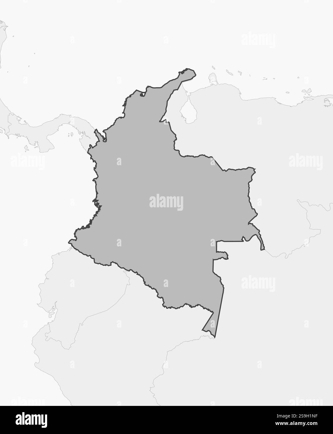 Map of Colombia and nearby countries, Colombia is highlighted in gray ...