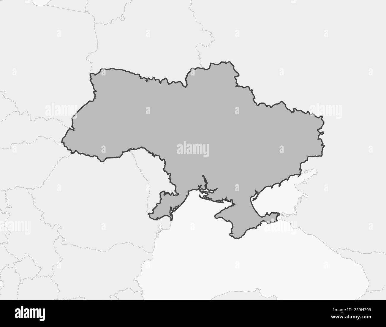 Map of Ukraine and nearby countries, Ukraine is highlighted in gray ...