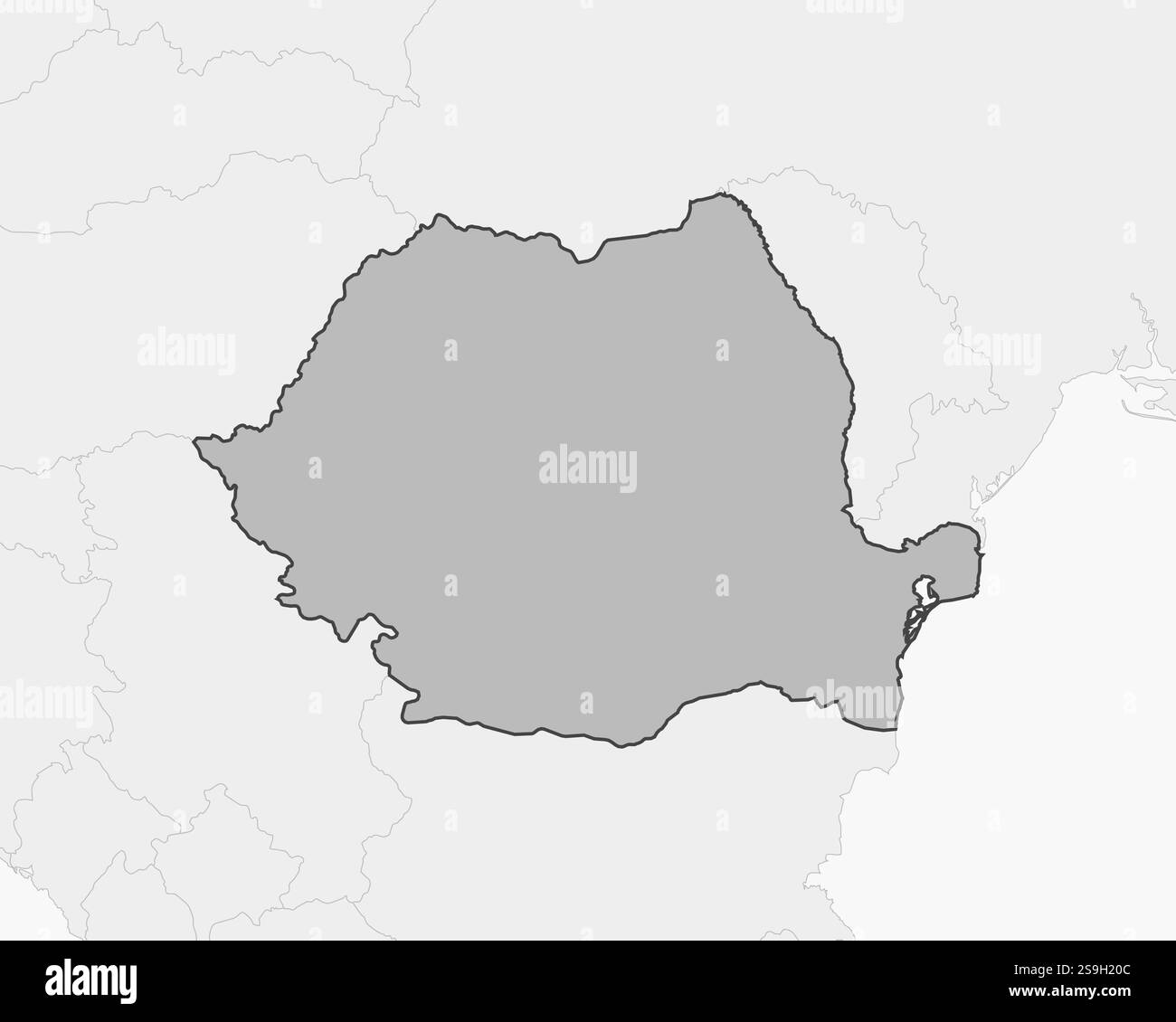 Map of Romania and nearby countries, Romania is highlighted in gray ...