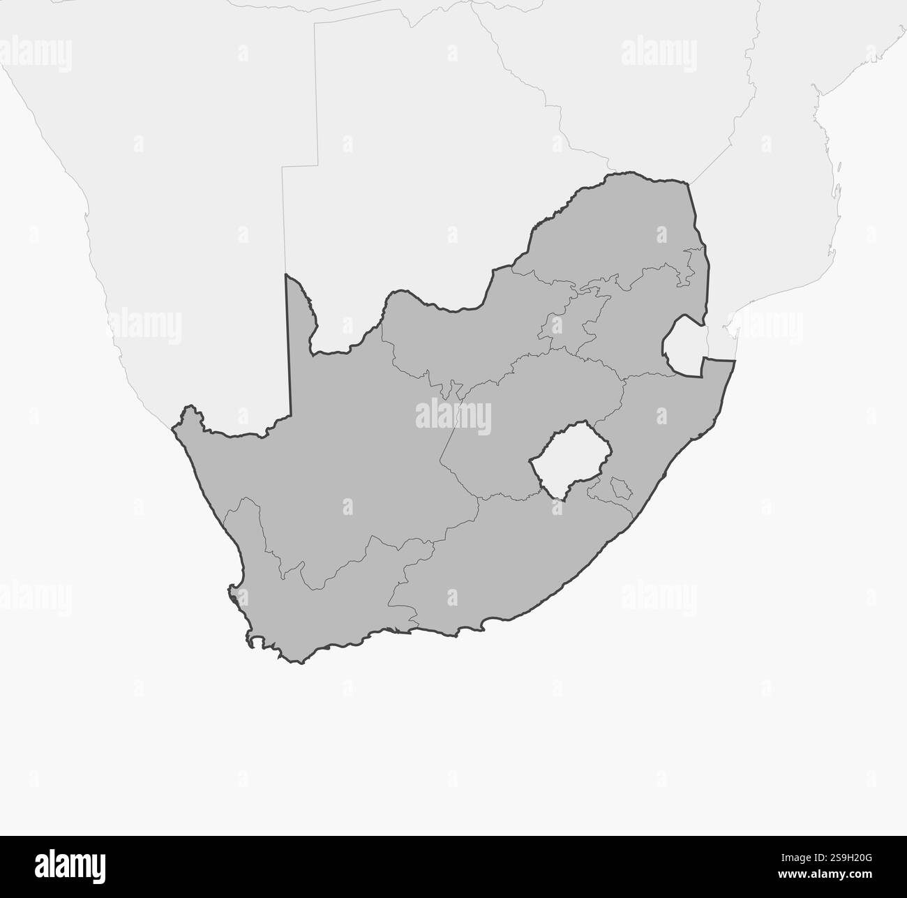 Map of South Africa and nearby countries, South Africa is highlighted ...