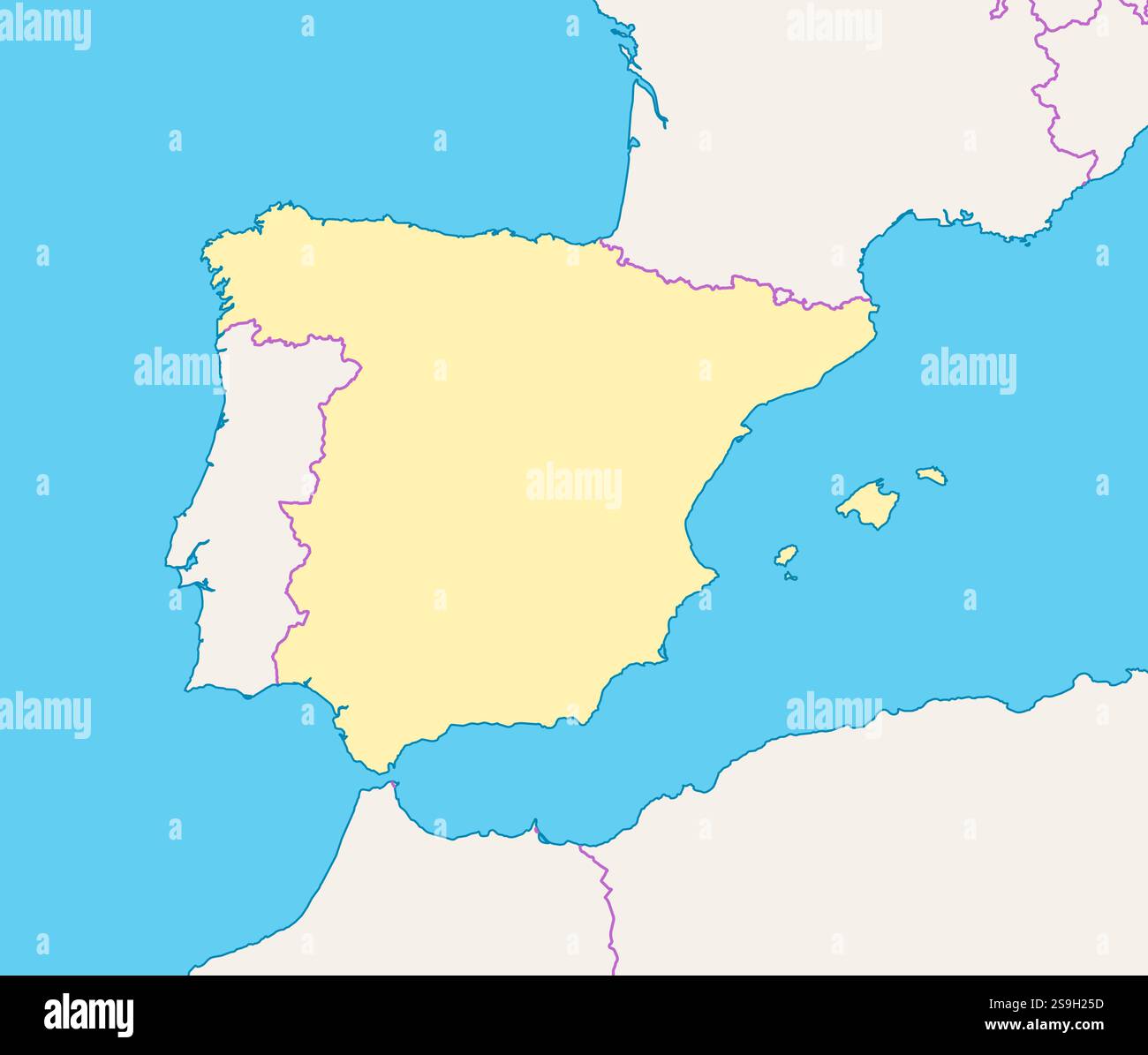 Map of Spain and nearby countries, Spain is highlighted Stock Vector ...