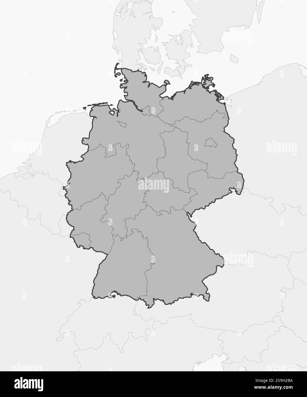 Map of Germany and nearby countries, Germany is highlighted in gray ...