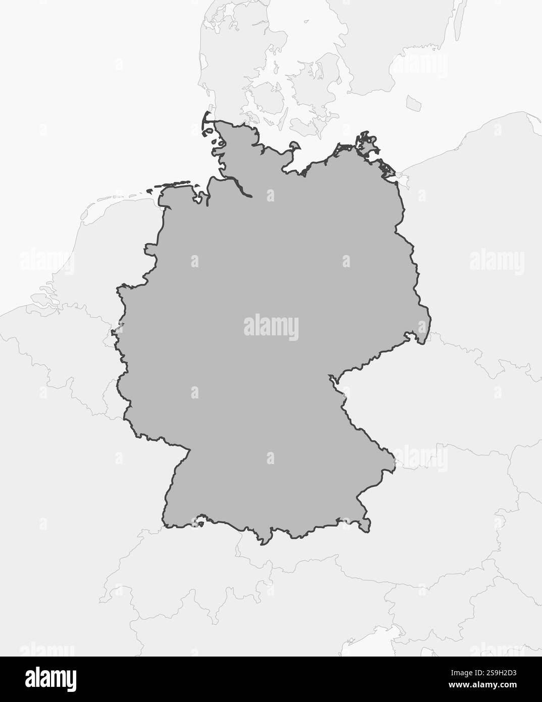 Map of Germany and nearby countries, Germany is highlighted in gray ...