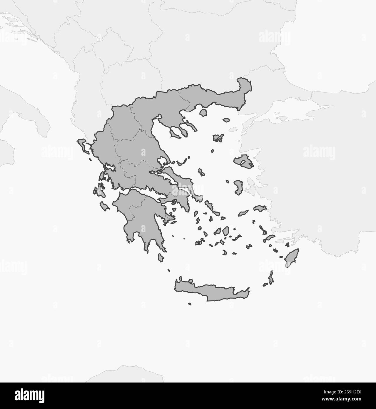 Map of Greece and nearby countries, Greece is highlighted in gray Stock ...