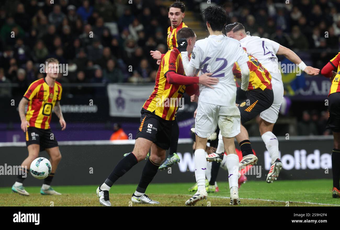 Anderlecht's Jan-Carlo Simic scoring the 2-0 goal during a soccer match between RSC Anderlecht ...