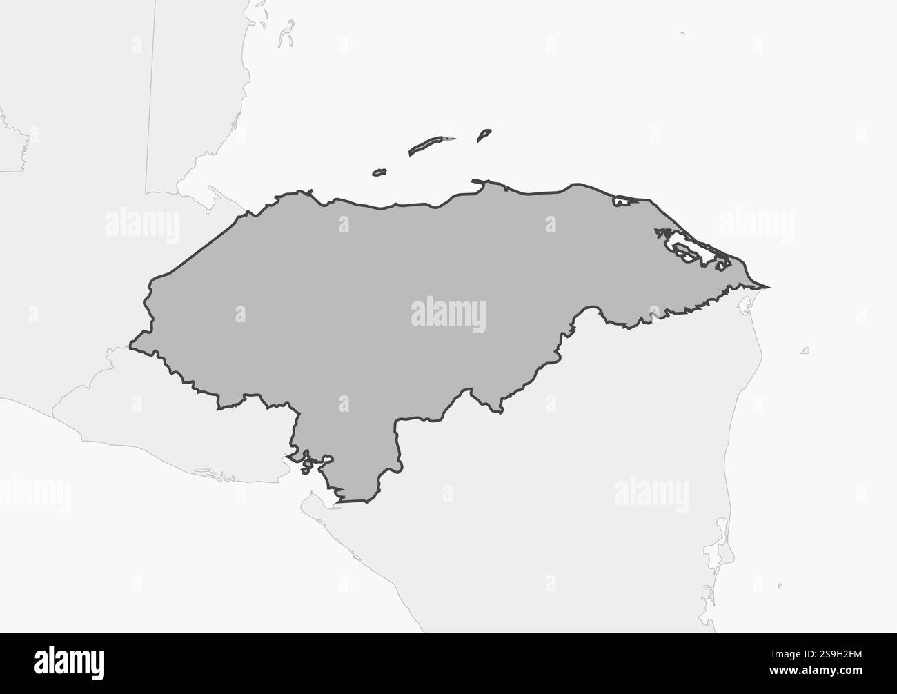 Map of Honduras and nearby countries, Honduras is highlighted in gray ...