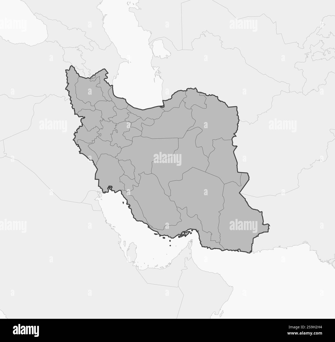 Map of Iran and nearby countries, Iran is highlighted in gray Stock ...