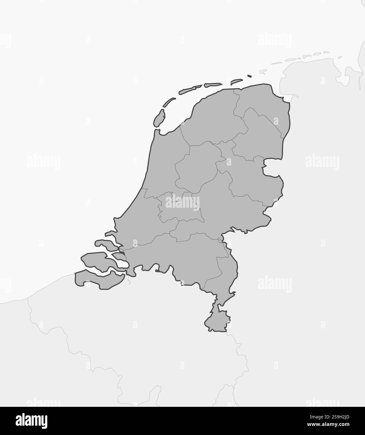 Map of Netherlands and nearby countries, Netherlands is highlighted in ...
